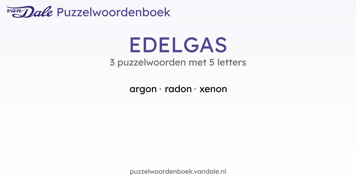 Puzzelwoorden voor EDELGAS - 3 puzzelwoorden met 5 letters | Van Dale ...