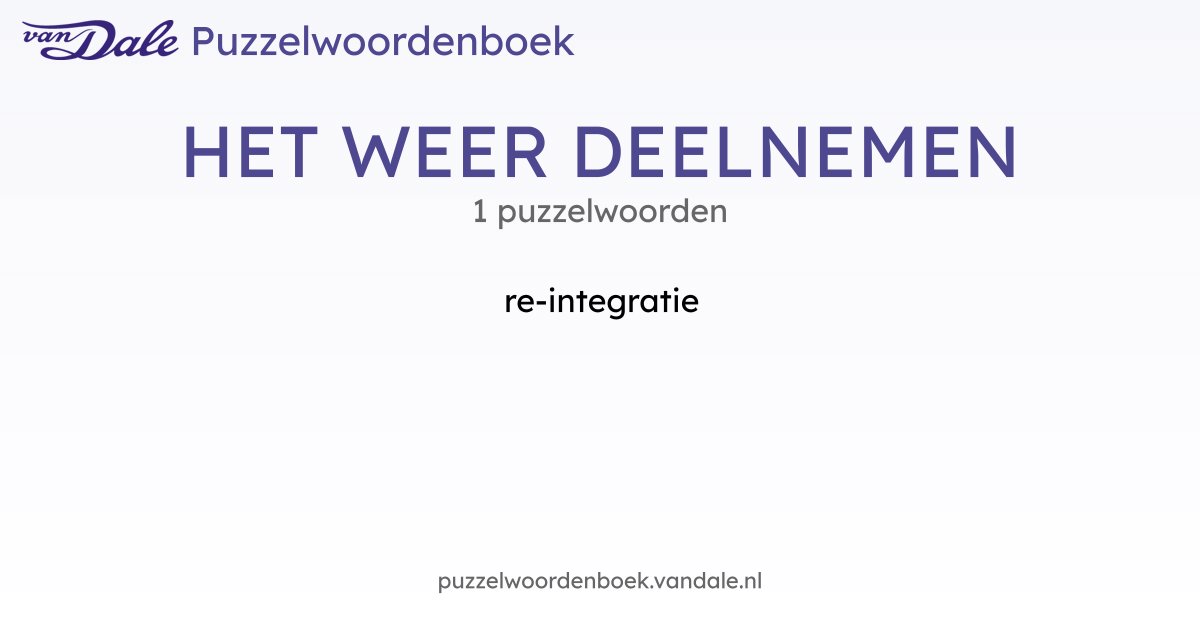 Puzzelwoorden voor HET WEER DEELNEMEN - 1 puzzelwoorden | Van Dale ...