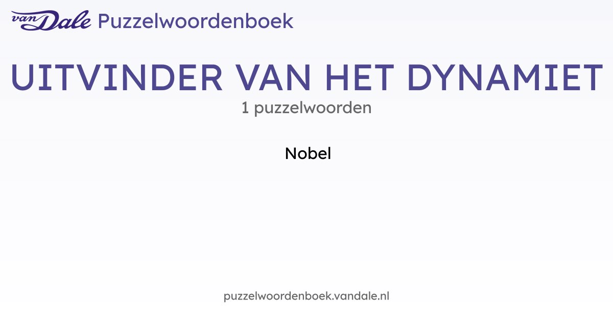 Puzzelwoorden voor UITVINDER VAN HET DYNAMIET - 1 puzzelwoorden | Van ...