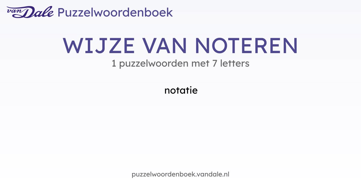 Puzzelwoorden voor WIJZE VAN NOTEREN - 1 puzzelwoorden met 7 letters ...